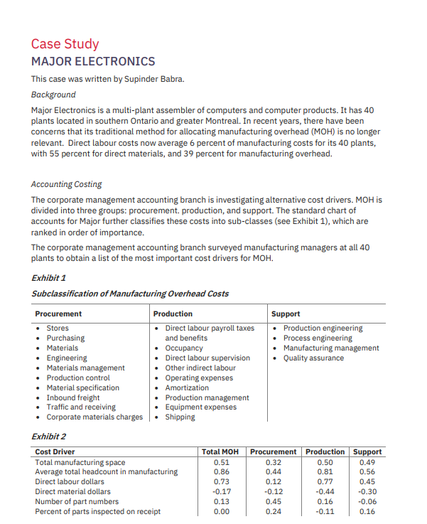 Case Study MAJOR ELECTRONICS This case was written by | Chegg.com