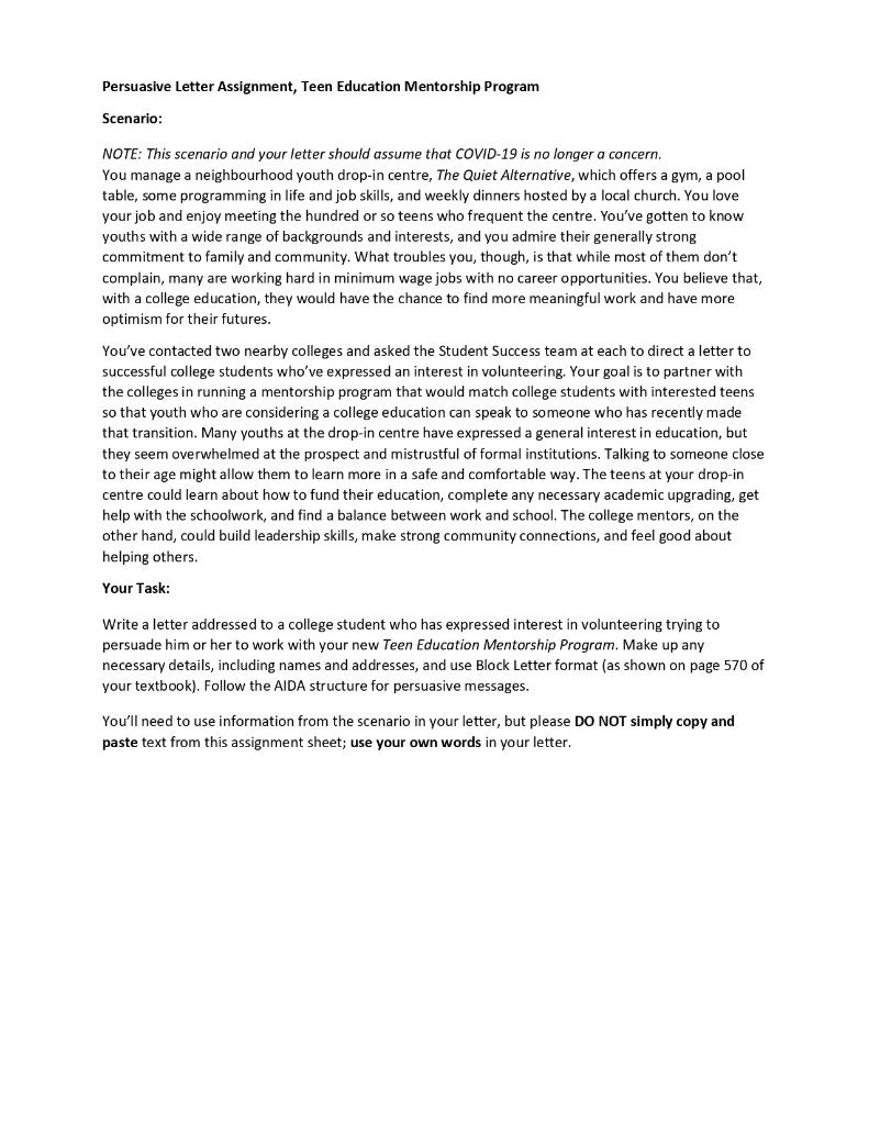Persuasive Letter Assignment, Teen Education | Chegg.com