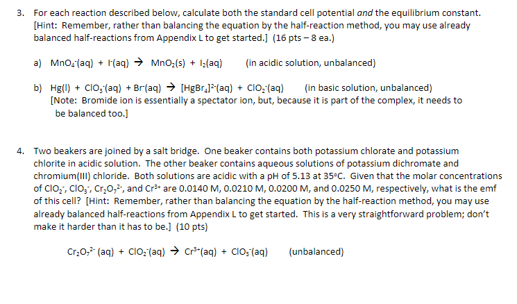 Solved 3. For each reaction described below, calculate both | Chegg.com