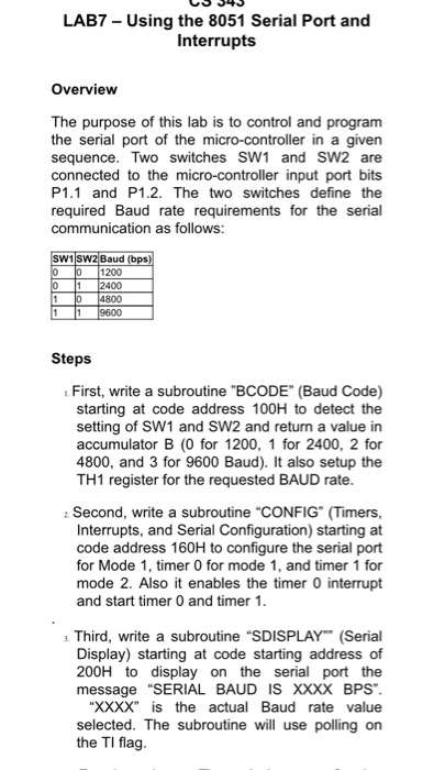 Solved LAB7 Using the 8051 Serial Port and Interrupts | Chegg.com