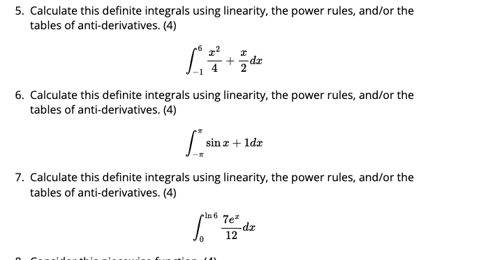 Solved 5. Calculate this definite integrals using linearity, | Chegg.com