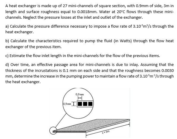 Solved A heat exchanger is made up of 27 mini-channels of | Chegg.com
