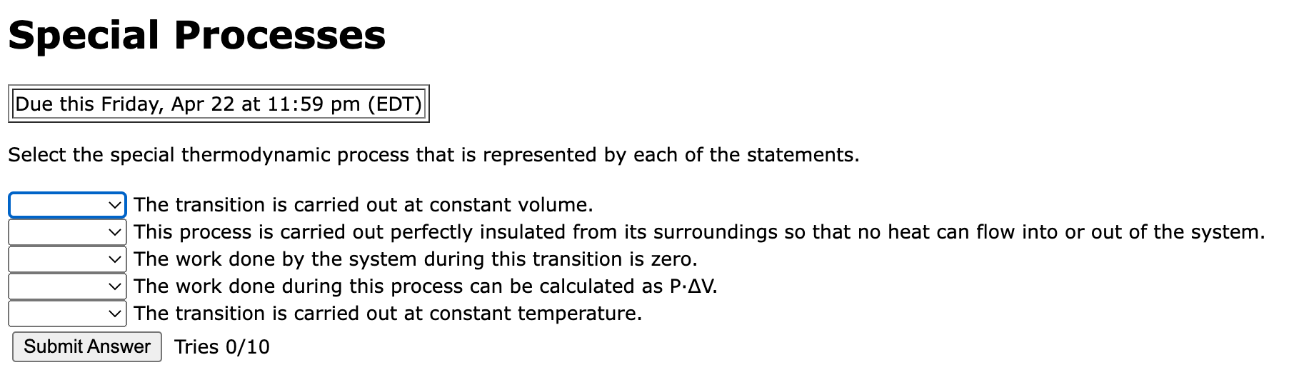 Solved Special Processes Due this Friday, Apr 22 at 11:59 pm | Chegg.com