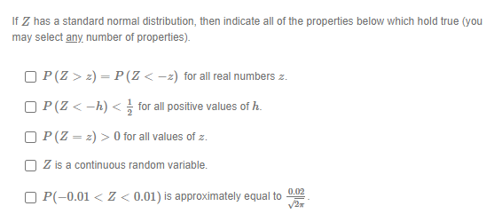 Solved If Z has a standard normal distribution, then | Chegg.com