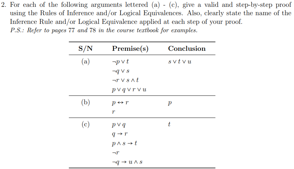 Solved 2. For each of the following arguments lettered (a) - | Chegg.com