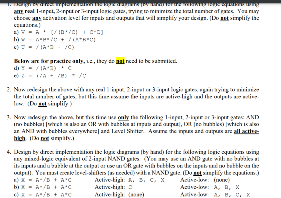 Solved 1. Design by direct implementation the logic diagrams | Chegg.com