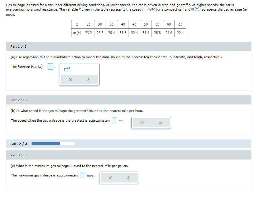 Solved Gas mileage is tested for a car under different | Chegg.com