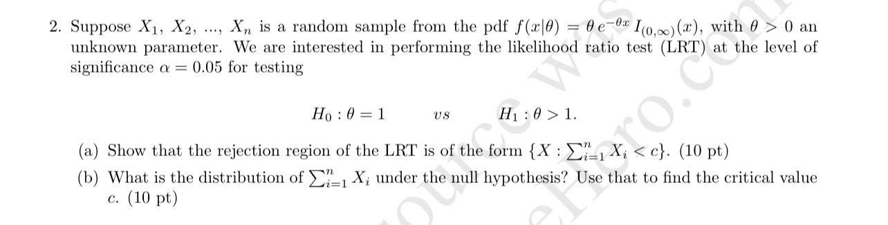 2. Suppose X1,X2,…,Xn is a random sample from the pdf | Chegg.com