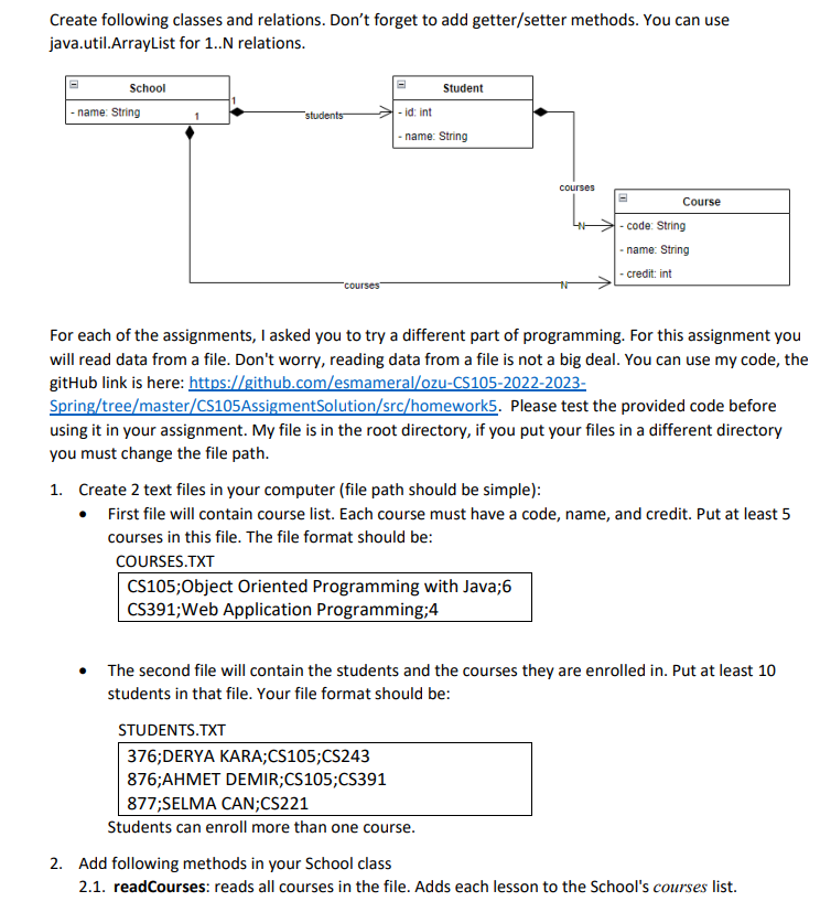 Solved Create following classes and relations. Don't forget | Chegg.com