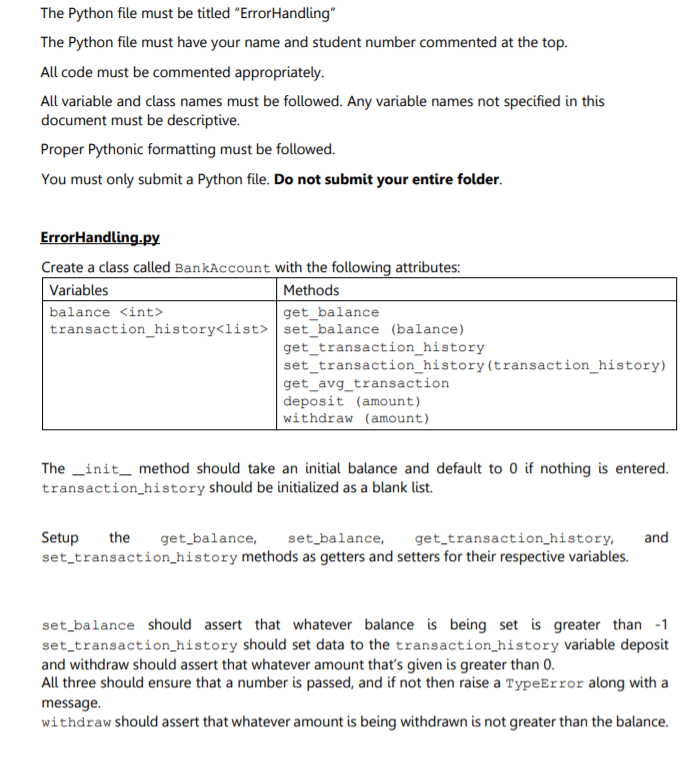 Solved The Python file must be titled "ErrorHandling" The | Chegg.com