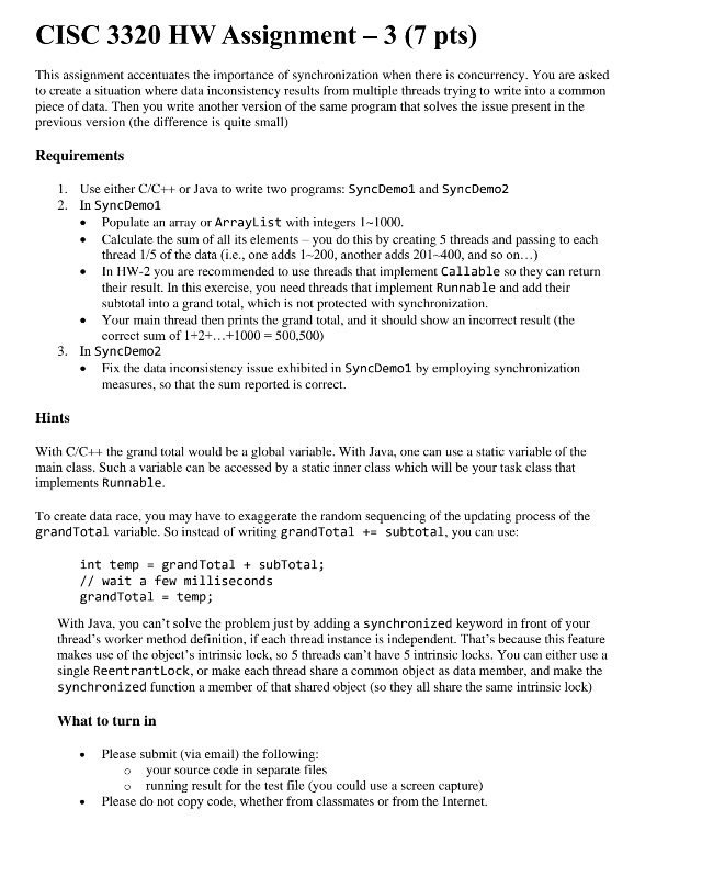 Solved CISC 3320 HW Assignment −3 (7 pts) This assignment | Chegg.com