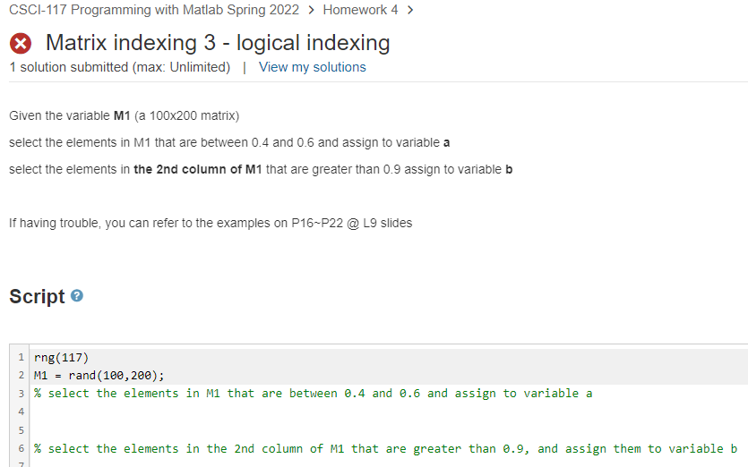 Solved CSCI-117 Programming with Matlab Spring 2022 > | Chegg.com