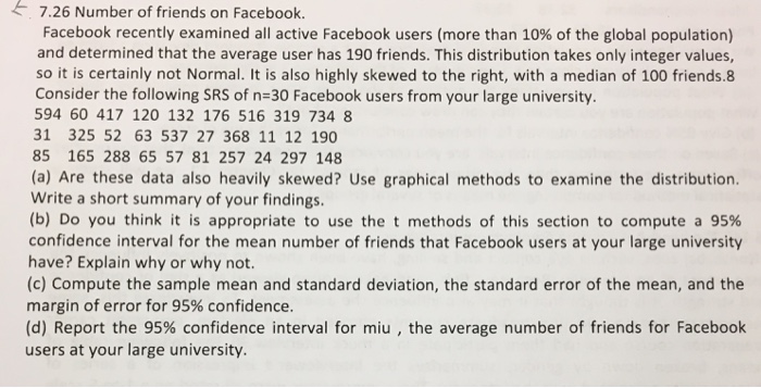 Solved Number of friends on Facebook. Facebook recently | Chegg.com