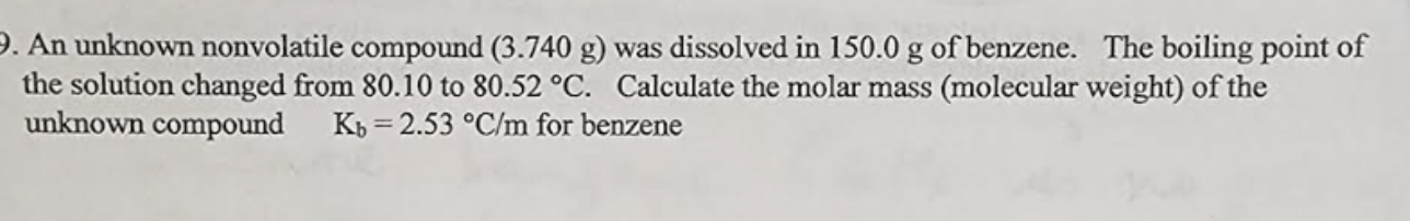 Solved An unknown nonvolatile compound (3.740 g) was | Chegg.com