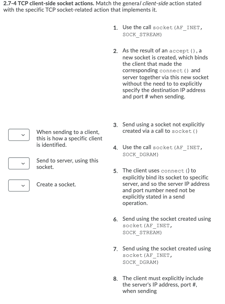 2.7-4 TCP client-side socket actions. Match the | Chegg.com 2.7-4 TCP client-side socket actions. Match the | Chegg.com