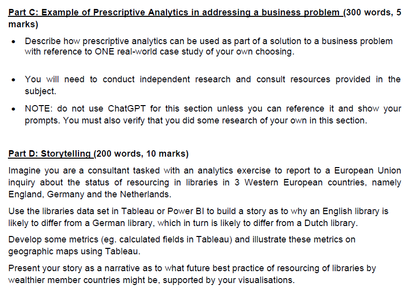 Part C: Example of Prescriptive Analytics in | Chegg.com
