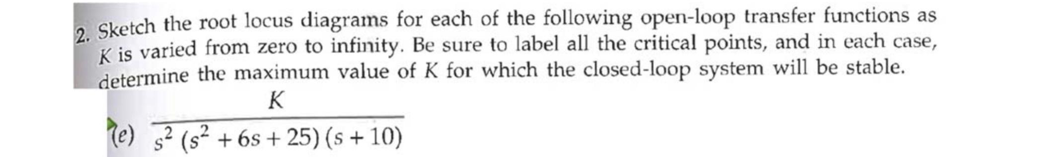 Solved 2. Sketch the root locus diagrams for each of the | Chegg.com