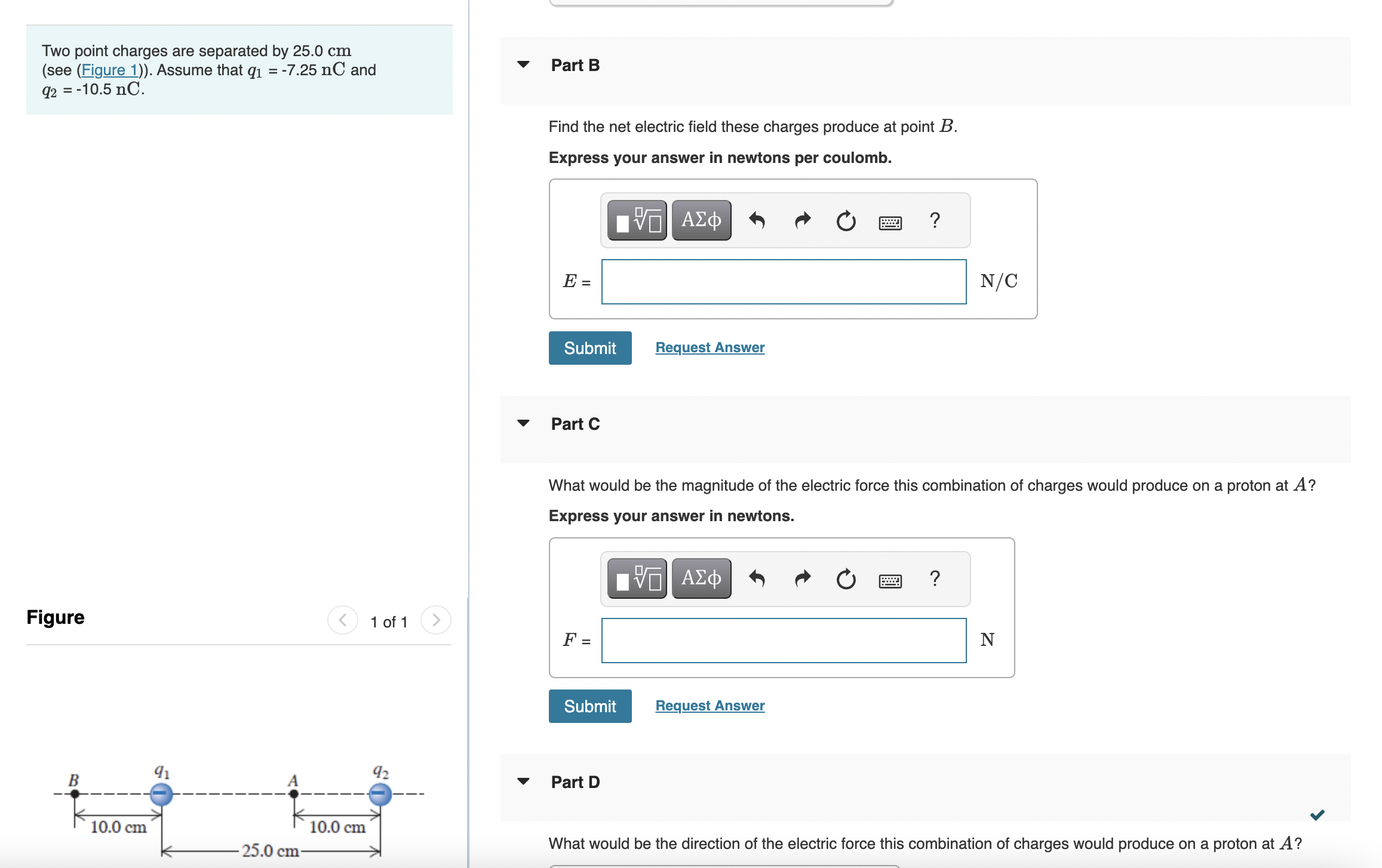 Solved Two point charges are separated by 25.0cm(see (Figure | Chegg.com