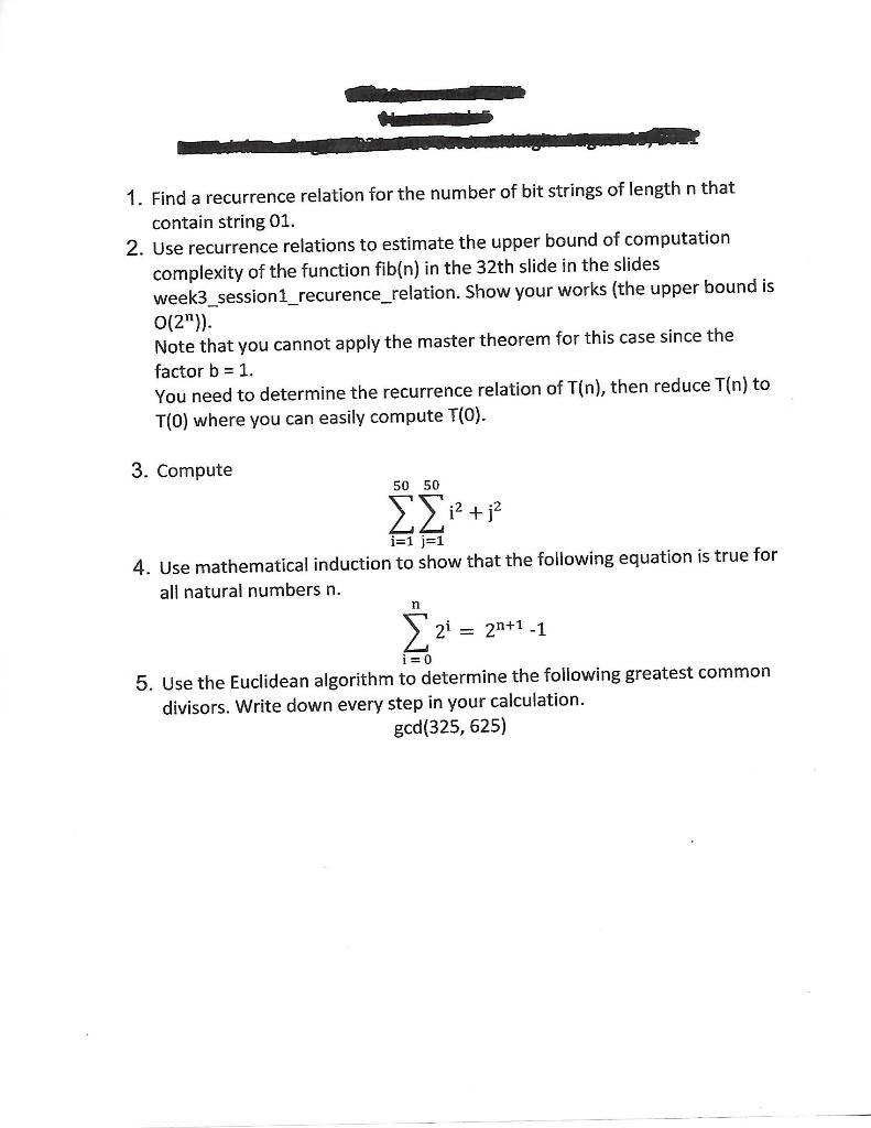 Solved 1 Find A Recurrence Relation For The Number Bit