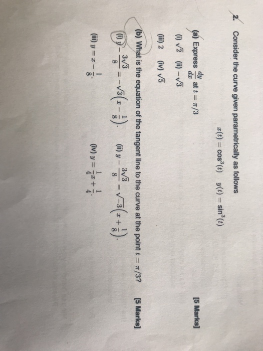 Solved 2. Consider the curve given parametrically as follows | Chegg.com