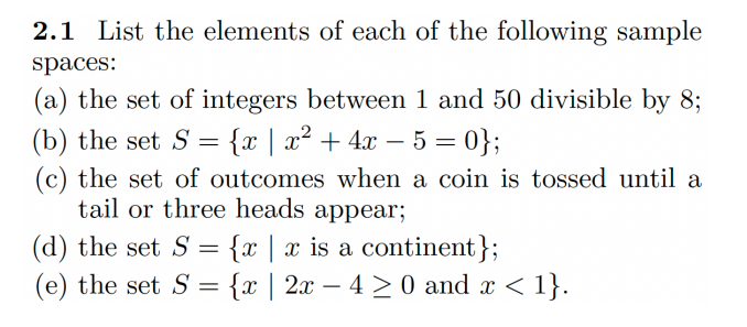 Solved 2.1 List the elements of each of the following sample | Chegg.com