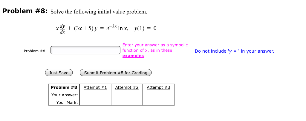 Solved Problem #8: Solve the following initial value problem | Chegg.com