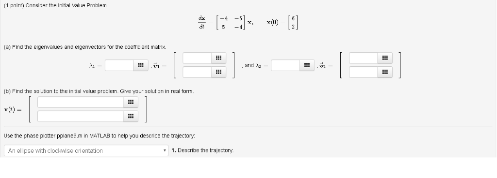 Solved (1 point) Consider the Initial Value Problem x, x(0)- | Chegg.com