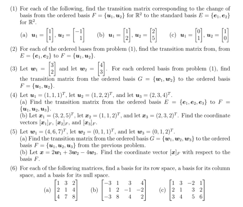 Solved (1) For each of the following, find the transition | Chegg.com