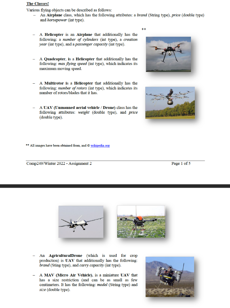 Solved The Classes! Various flying objects can be described | Chegg.com