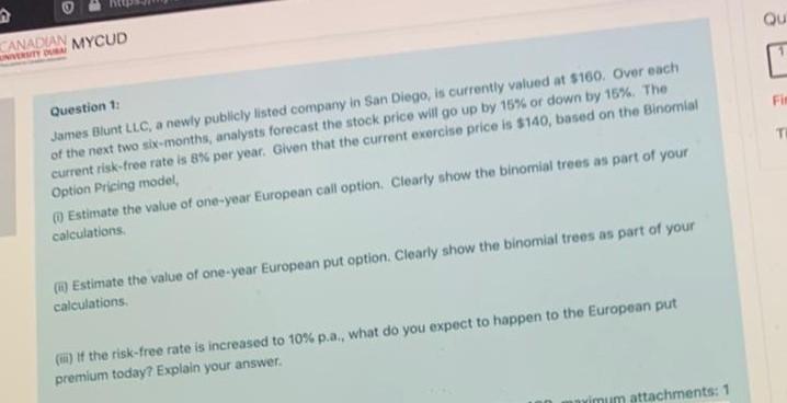Solved QU CANADIAN MYCUD Fit T Question 1: James Blunt LLC, | Chegg.com