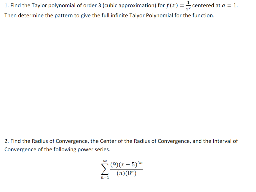 Solved 1. Find the Taylor polynomial of order 3 (cubic | Chegg.com