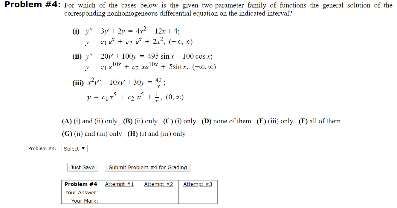 Solved Problem #4: For which of the cases below is the given | Chegg.com