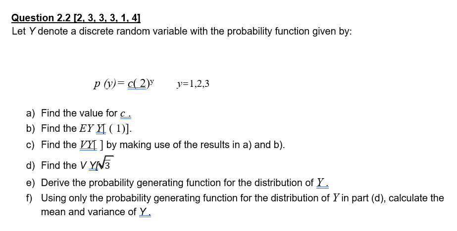 Solved Question 2.2 [2, 3, 3, 3, 1, 41 Let Y denote a | Chegg.com