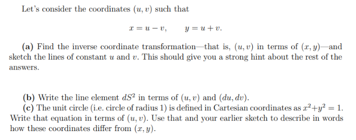 Solved Let's consider the coordinates (u,v) ﻿such | Chegg.com