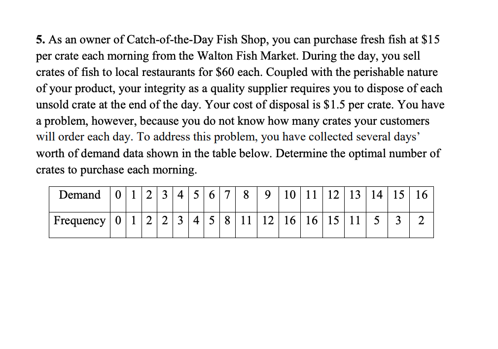 Solved 5. As an owner of Catch-of-the-Day Fish Shop, you can | Chegg.com