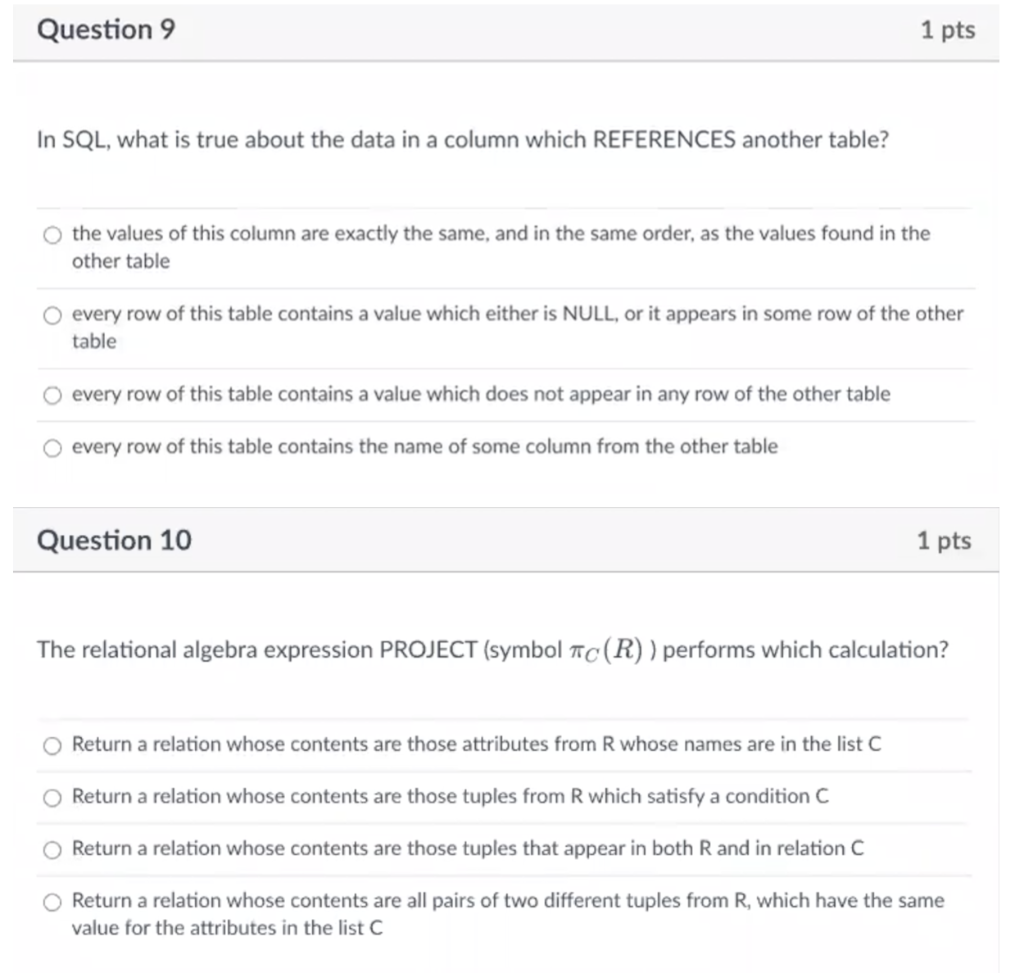 Solved In SQL, what is true about the data in a column which | Chegg.com