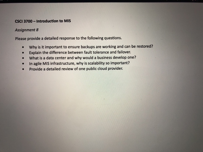 Solved CSCI 3700-Introduction to MIS Assignment 8 Please | Chegg.com