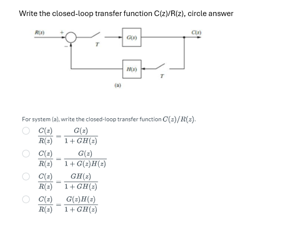 Solved Write the closed-loop transfer function CzR(z), | Chegg.com