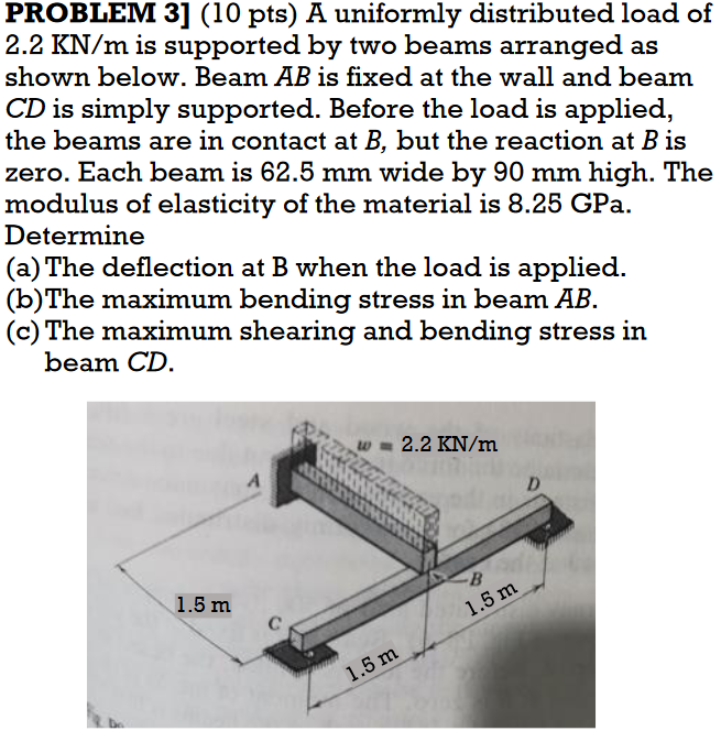 Solved PROBLEM 3] (10 pts) A uniformly distributed load of | Chegg.com