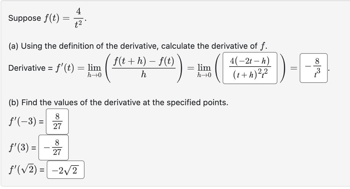 Solved Suppose f(t)=t24. (a) Using the definition of the | Chegg.com