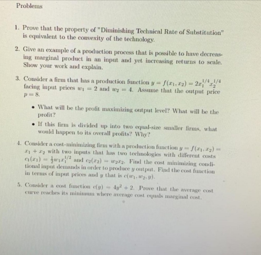 Solved Problems 1. Prove that the property of "Diminishing | Chegg.com