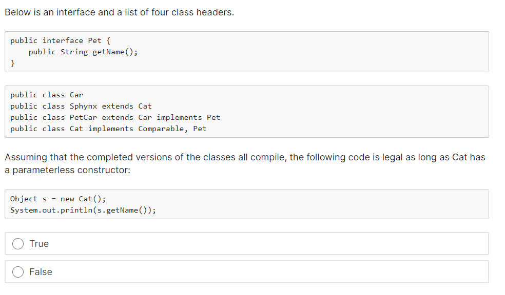 Solved Below is a list of interface and class headers. | Chegg.com