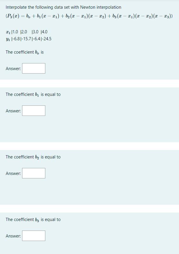 Solved Interpolate the following data set with Newton | Chegg.com