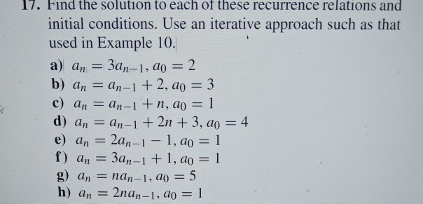 Solved 17. Find the solution to each of these recurrence | Chegg.com