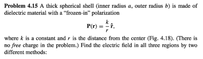 Solved Problem 4.15 A thick spherical shell (inner radius a, | Chegg.com