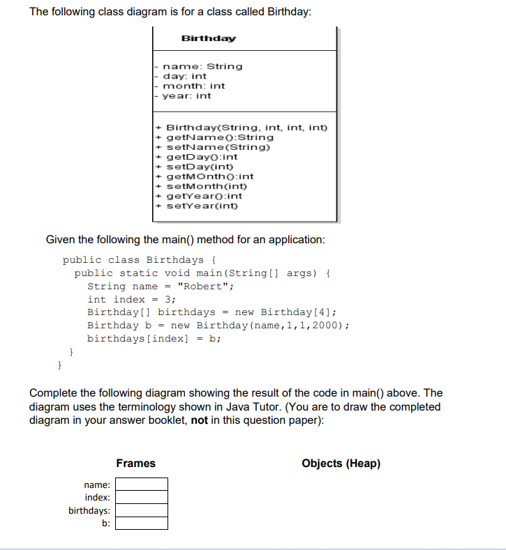 Solved The following class diagram is for a class called | Chegg.com