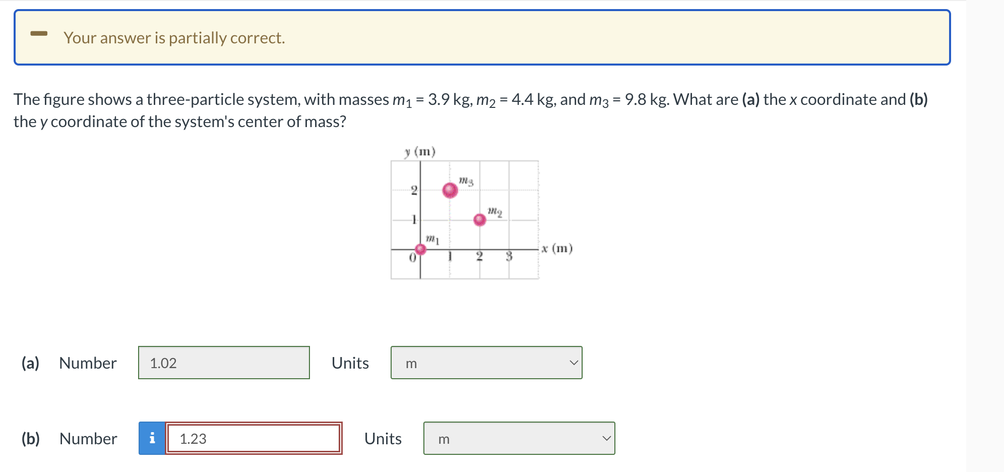 Solved The figure shows a three-particle system, with masses | Chegg.com