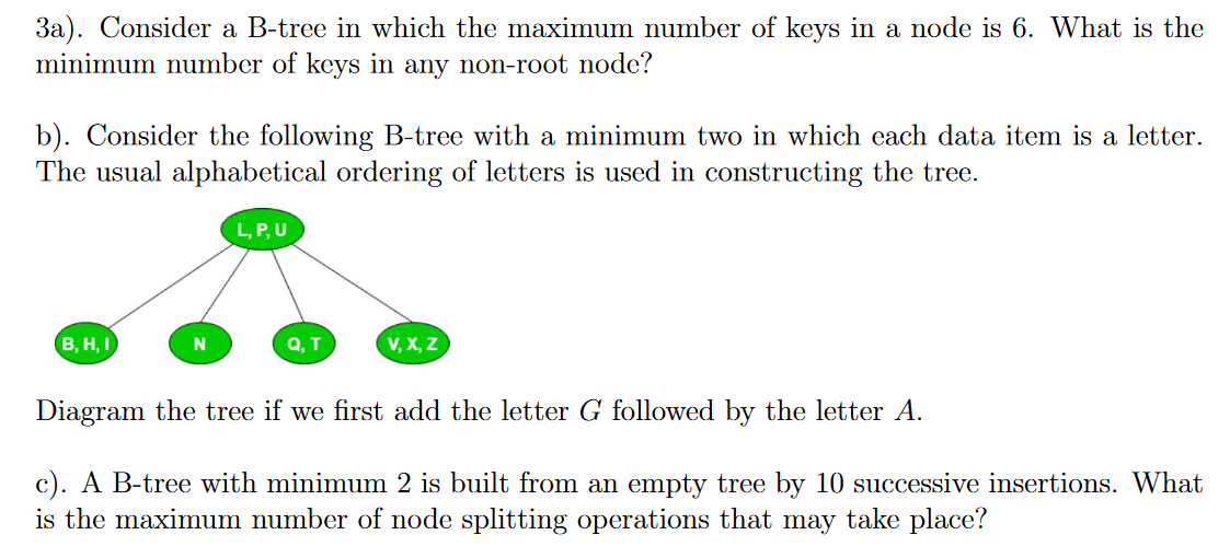 Solved 3a). Consider a B-tree in which the maximum number of | Chegg.com