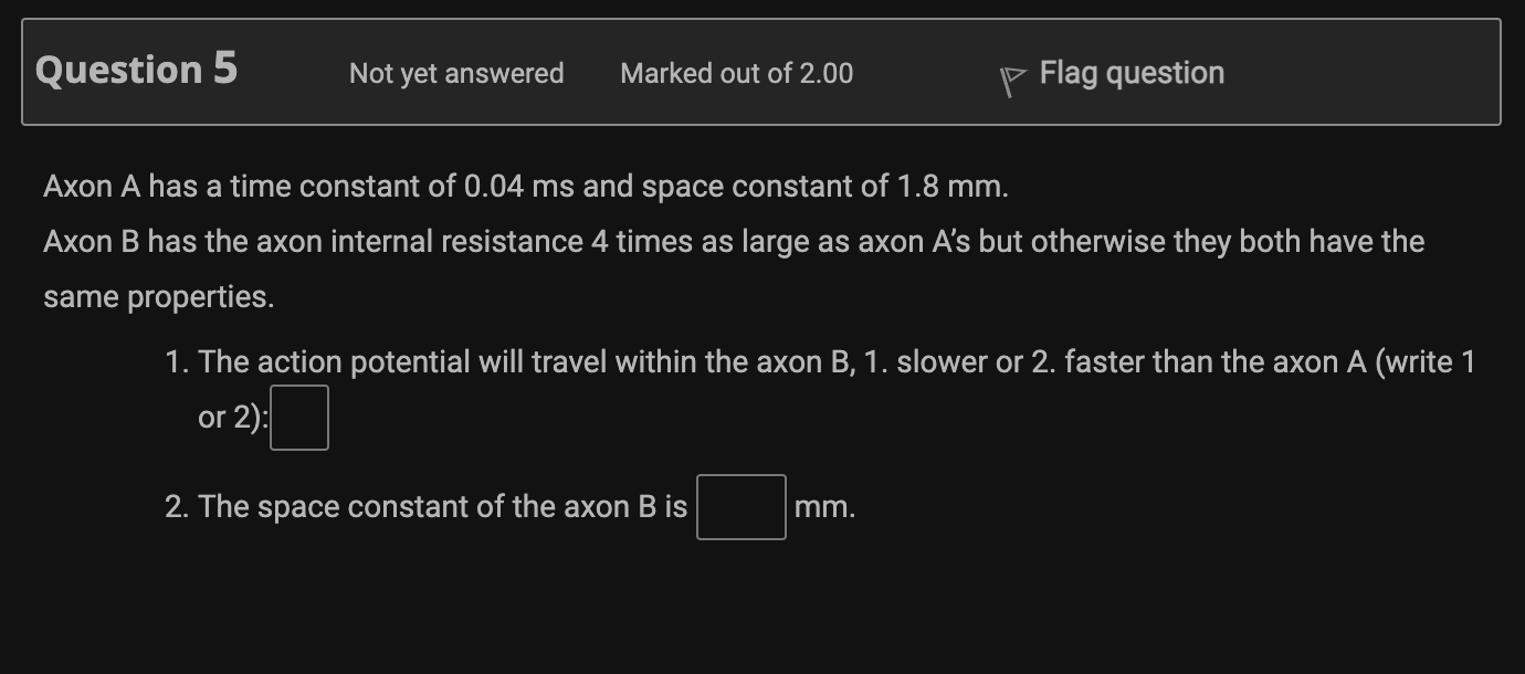 Solved Axon A has a time constant of 0.04 ms and space | Chegg.com