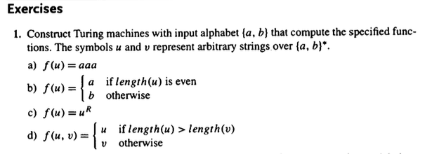 Solved Exercises 1. Construct Turing machines with input | Chegg.com